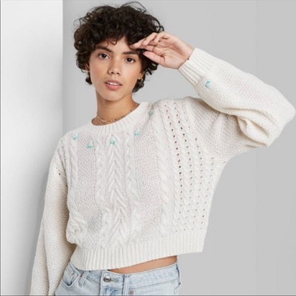 wild fable | Sweaters | Wild Fable Embroidered Cropped Sweater Floral ...